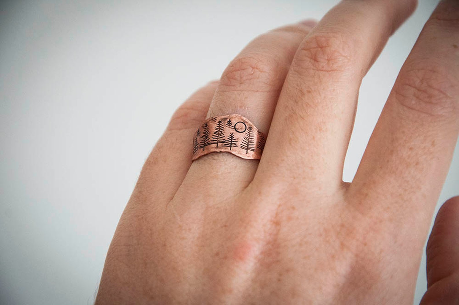 Irregular Shape Ring With Forest in the Moon on the Front and | Etsy