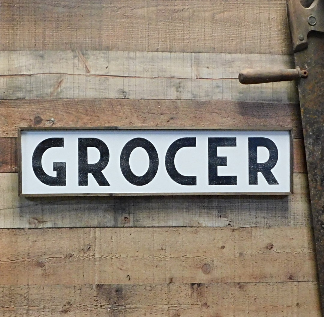 GROCER Sign Vintage Style Wooden Sign With Frame Distressed - Etsy