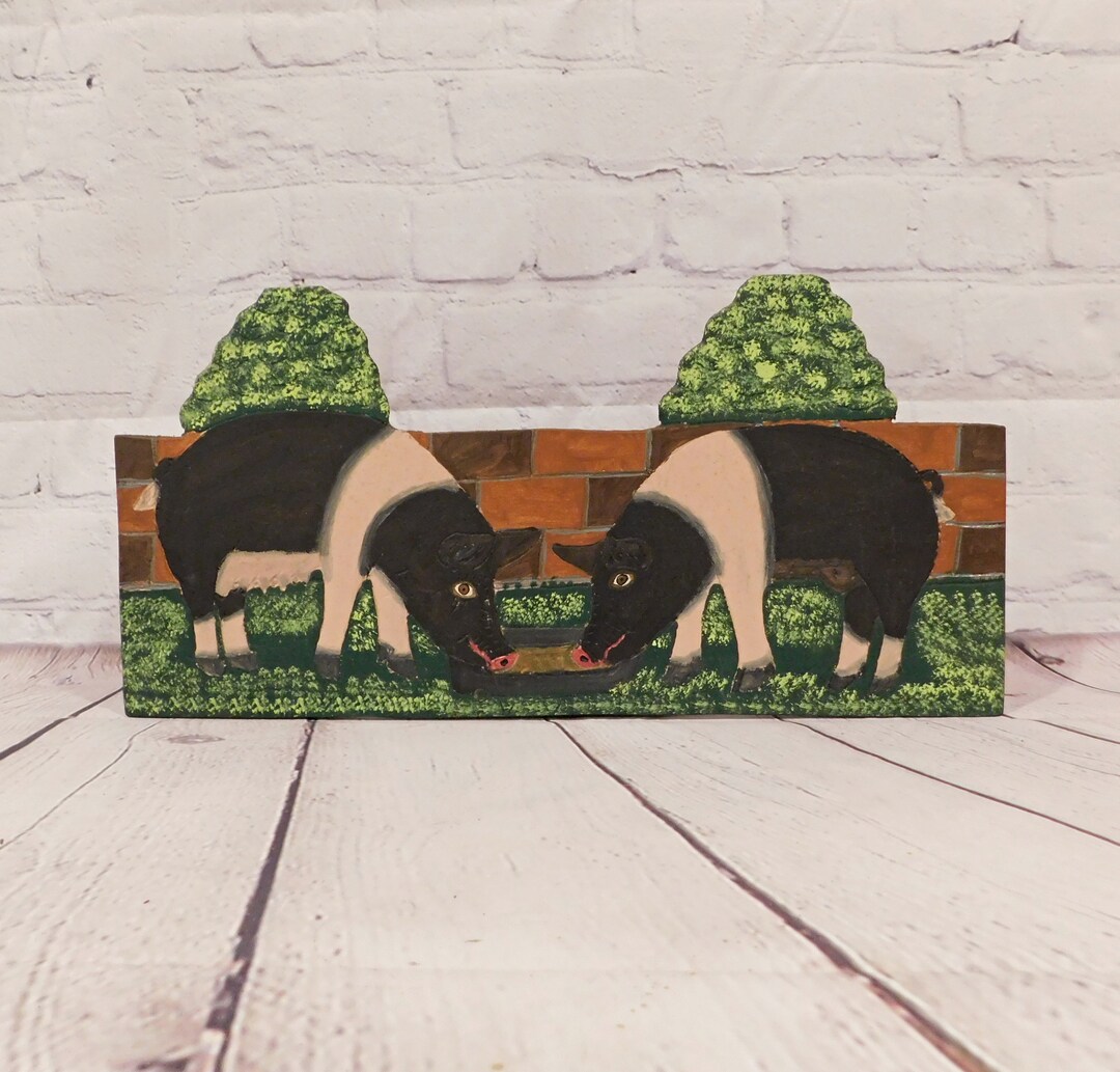 PA Folk Art Pigs by Menno Shirk, Vintage 1989 Painting on Wood ...