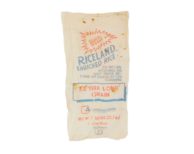 Vintage Printed Cotton Rice Bag, Large Cloth Riceland Extra Long Grain ...