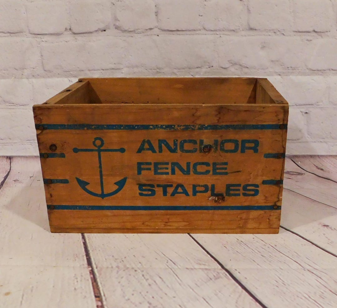 Vintage Wood Shipping & Packing Crate, Anchor Fence Staples Box, WC57 ...