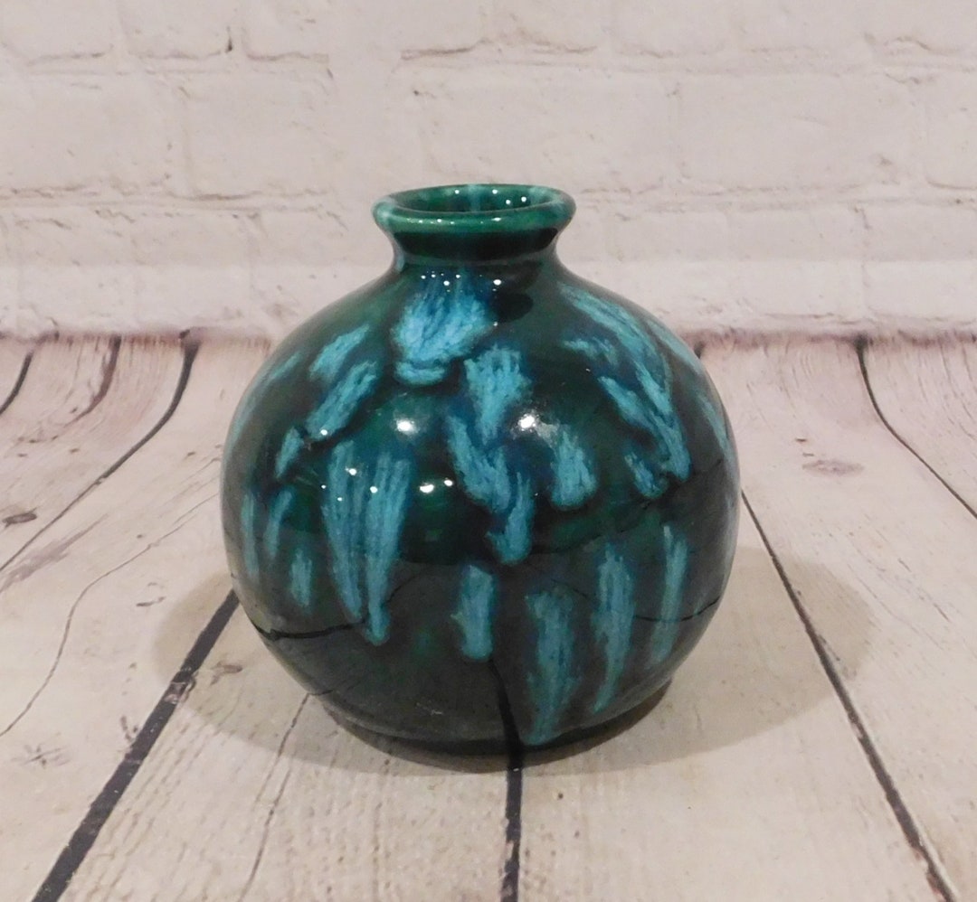 Vintage Pottery Weed Pot With Green Drip Glaze, PV617 - Etsy