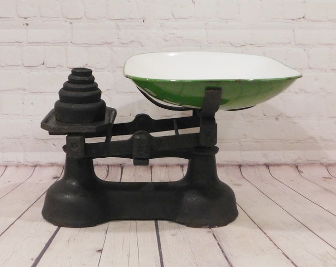 Reserved for Laura, Vintage Cast Iron Balance Scale With Green and ...