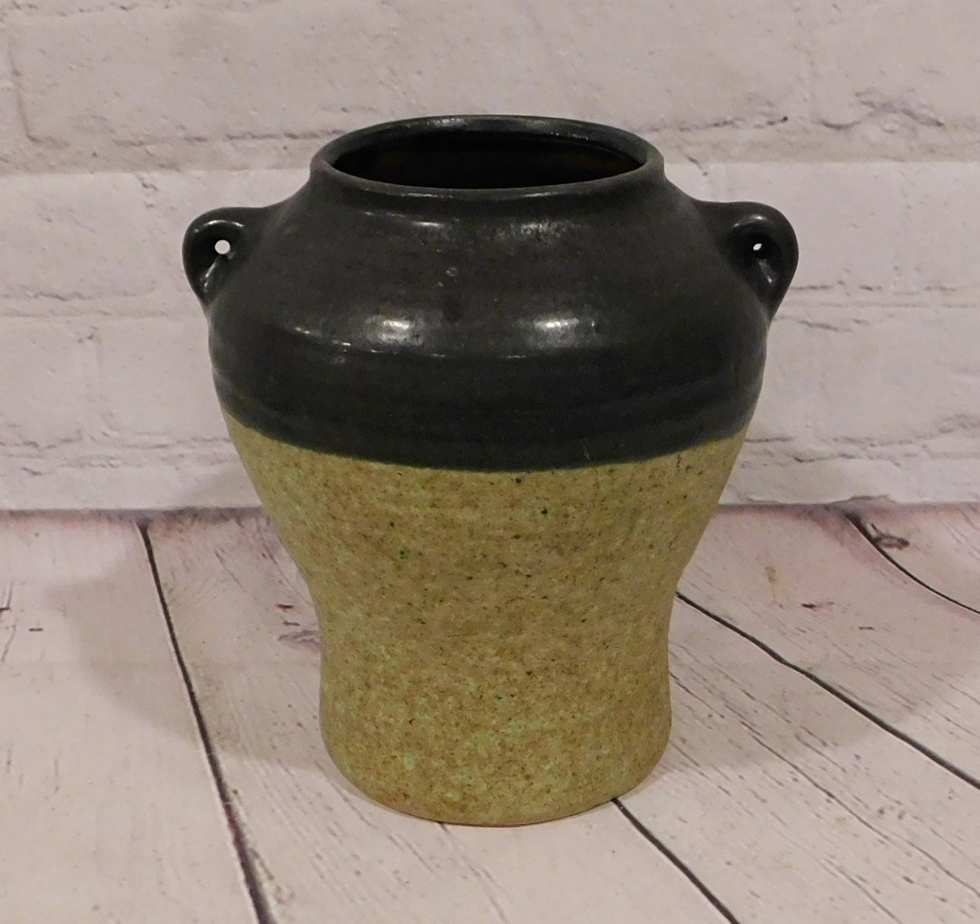 Vintage Two Tone Pottery Vase With Ear Handles, 9 1/2"h, PV760 - Etsy