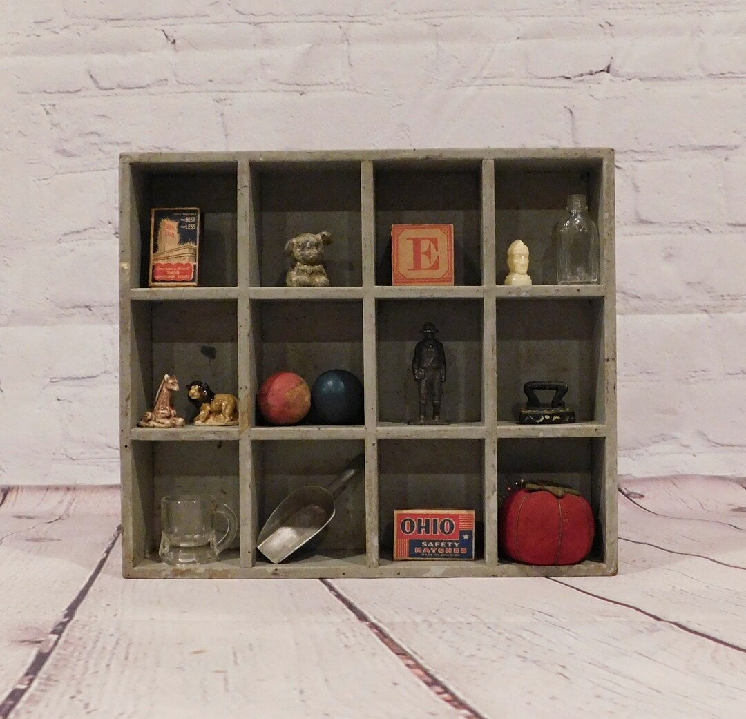 Vintage Rustic Wooden Divided Shadow Box, Wood Box Wall Shelf ...