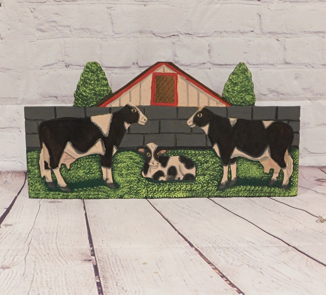 PA Folk Art Cows and Calf, by Menno Shirk, Vintage 1990 Painting on ...