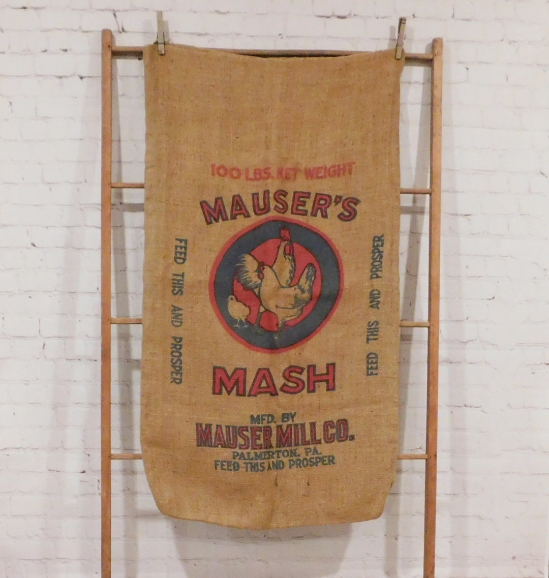 Vintage Burlap Feed Sack, Mauser's Mash, Feed & Grain Sack, Farm Decor ...