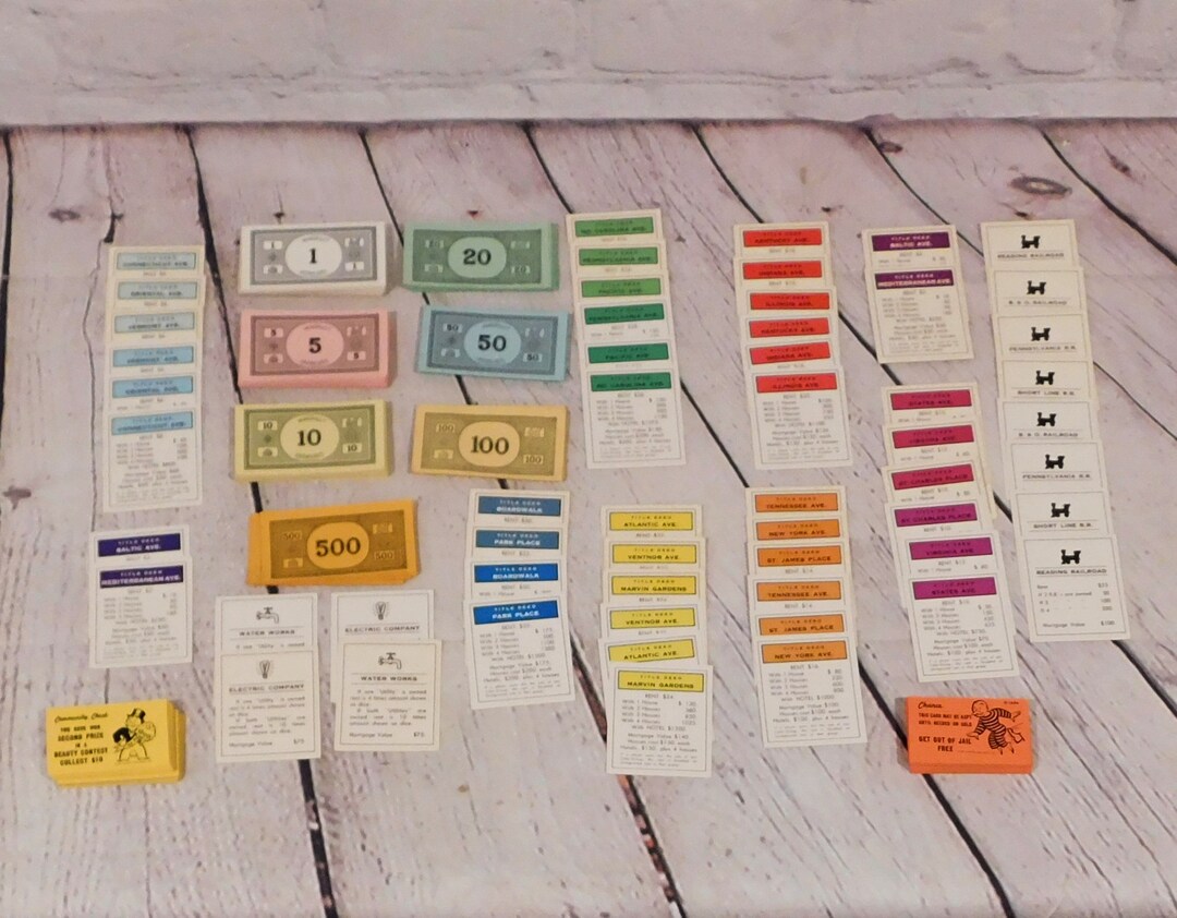 Vintage MONOPOLY Game Parts Lot, Property Deeds, Cards, and Play Money ...