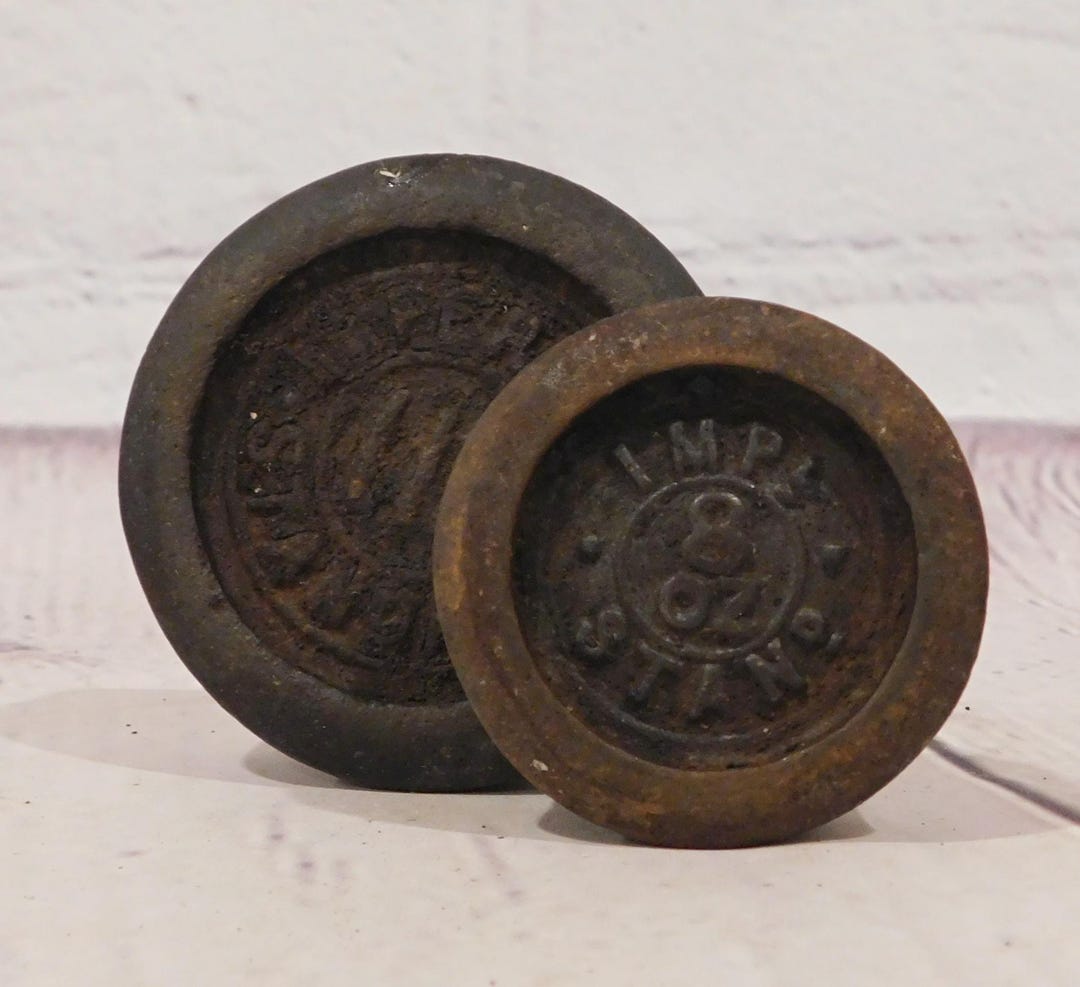 Antique Cast Iron Scale Weights, Imperial Standard, 1 Lb & 8 Oz Balance ...