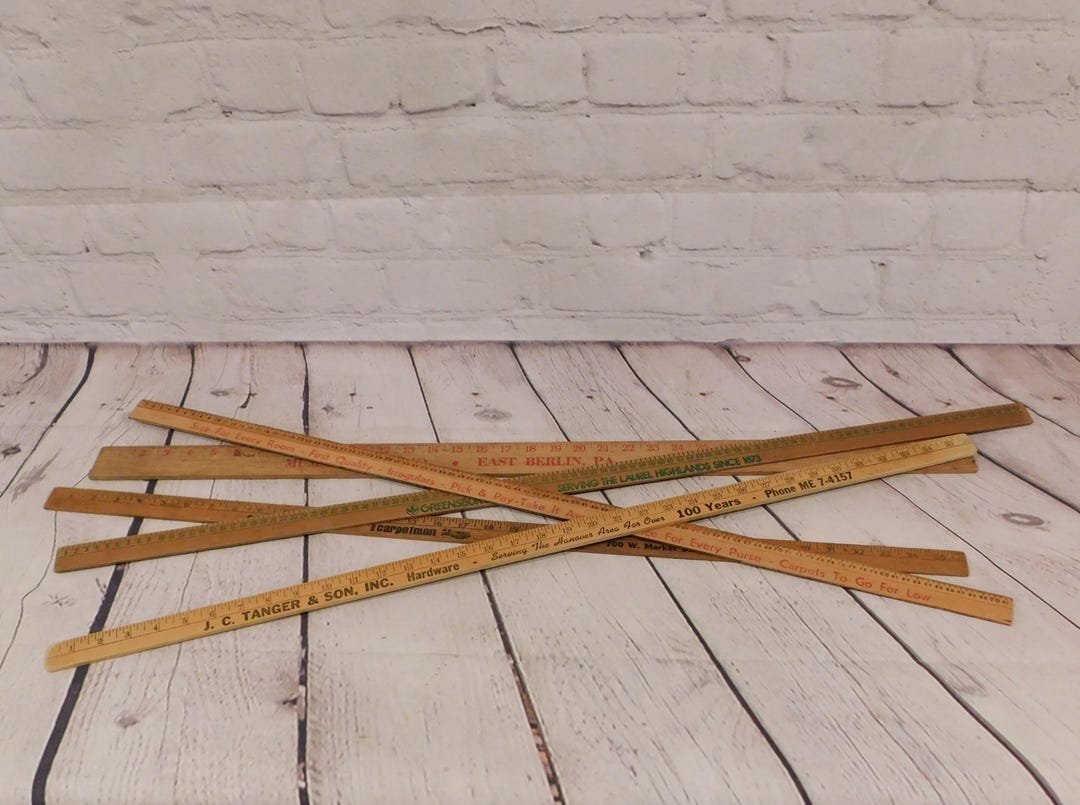 Lot of Five Vintage Wood Measuring Sticks, 4 Advertising Yardsticks & 1 ...