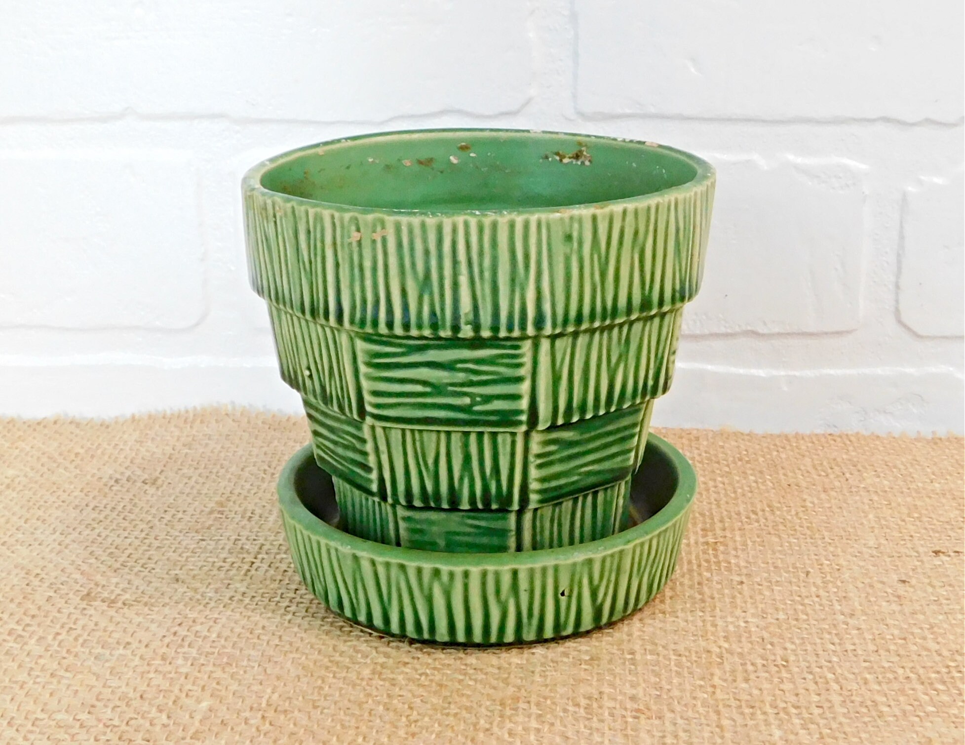 Craft Supplies & Tools McCoy Pottery Green Basketweave Flower Pot 1950s ...