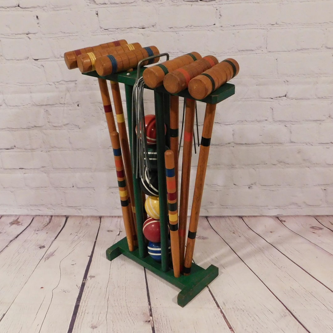 Vintage Six Player Croquet Set With Green Stand, Family Fun, Lawn Game ...