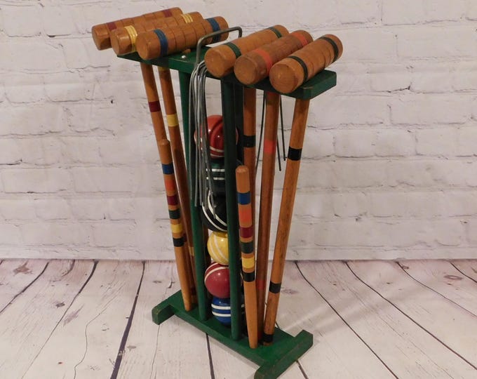 Vintage Six Player Croquet Set With Green Stand, Family Fun, Lawn Game ...