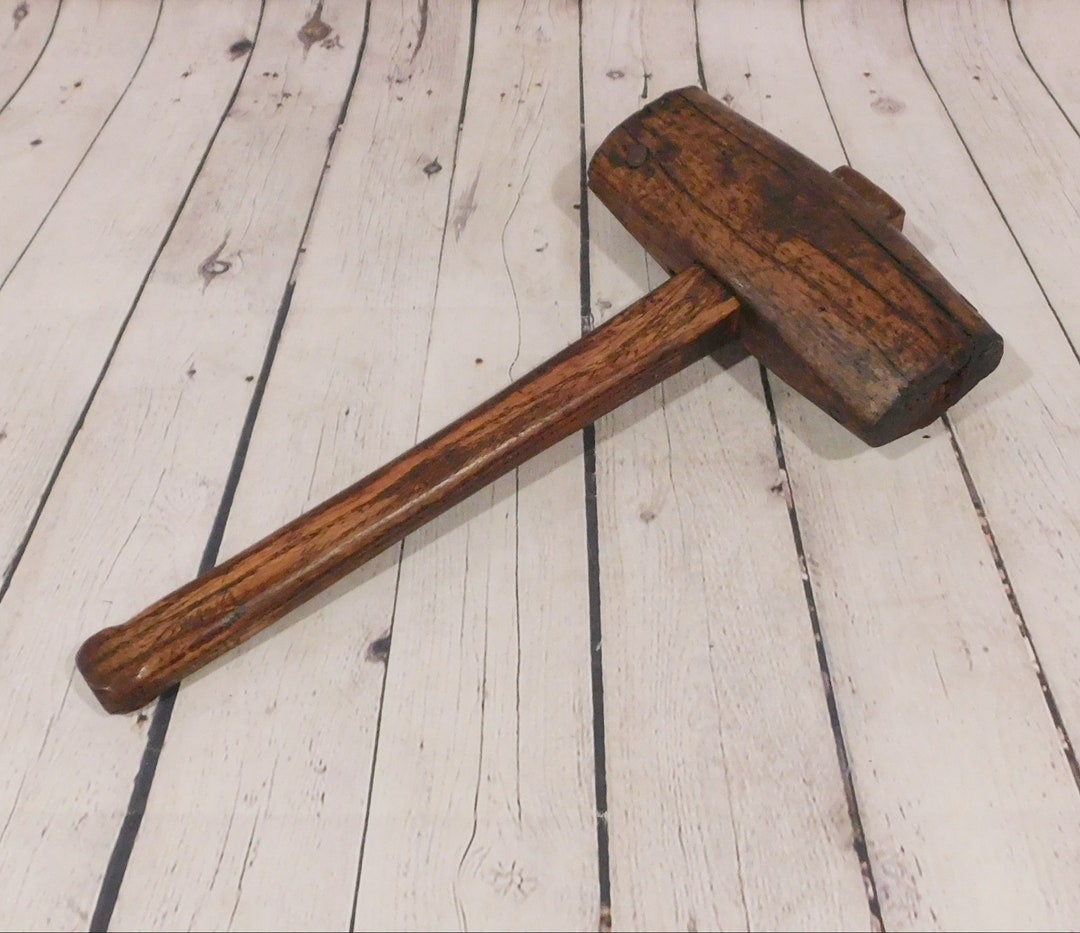 Antique Mortised Mallet, Antique Oak Wood Hammer, Barn Building Hammer ...