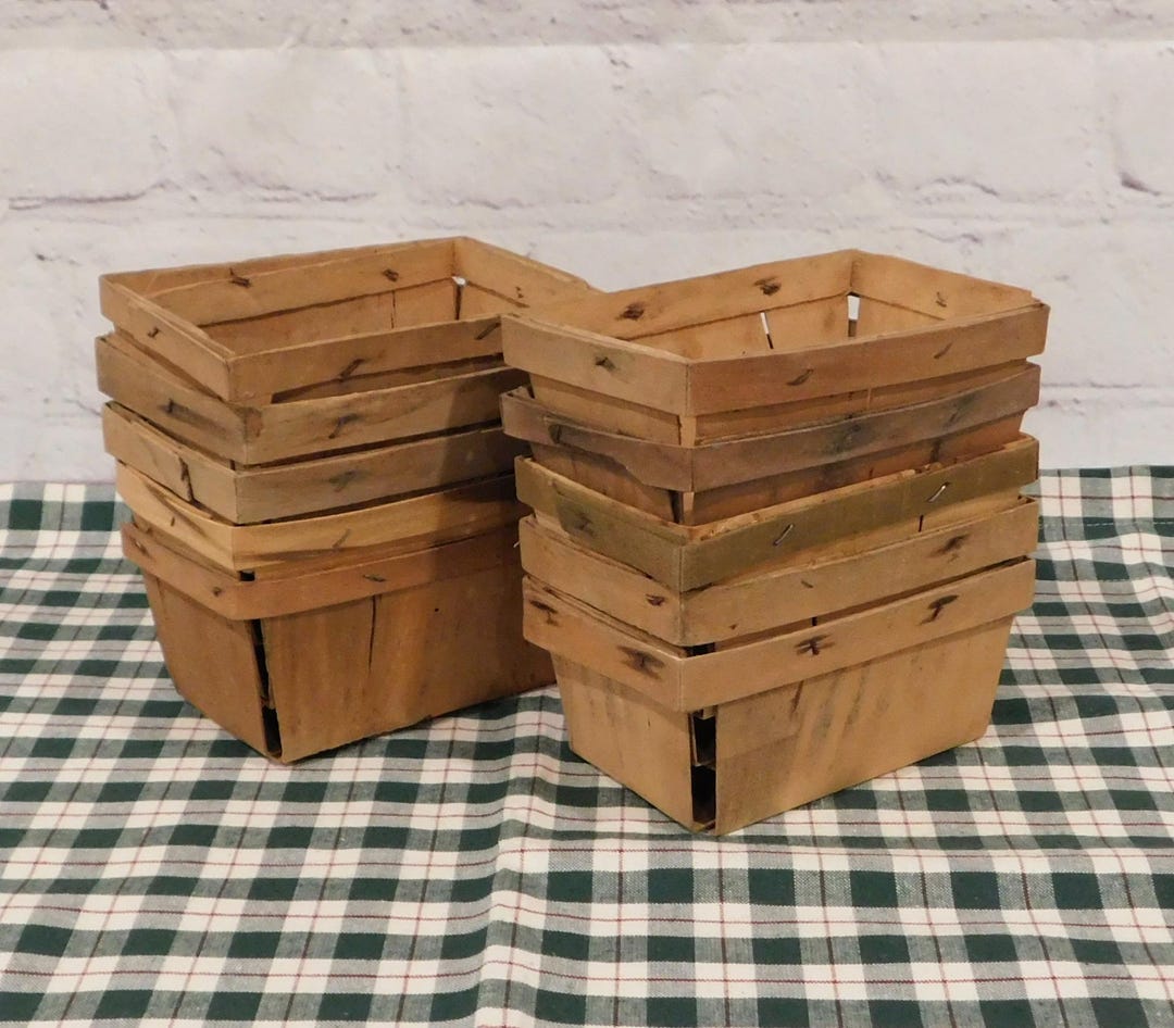 Vintage Wood Berry Baskets, Lot of 10, Rectangular Pint Berry Boxes ...