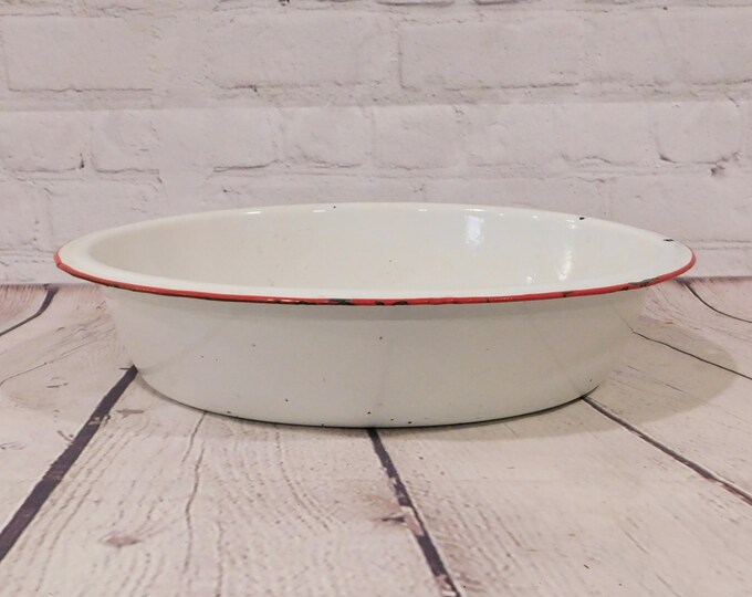 White Enamel Wash Basin, Farmhouse Decor, French Country Style, 18" X ...