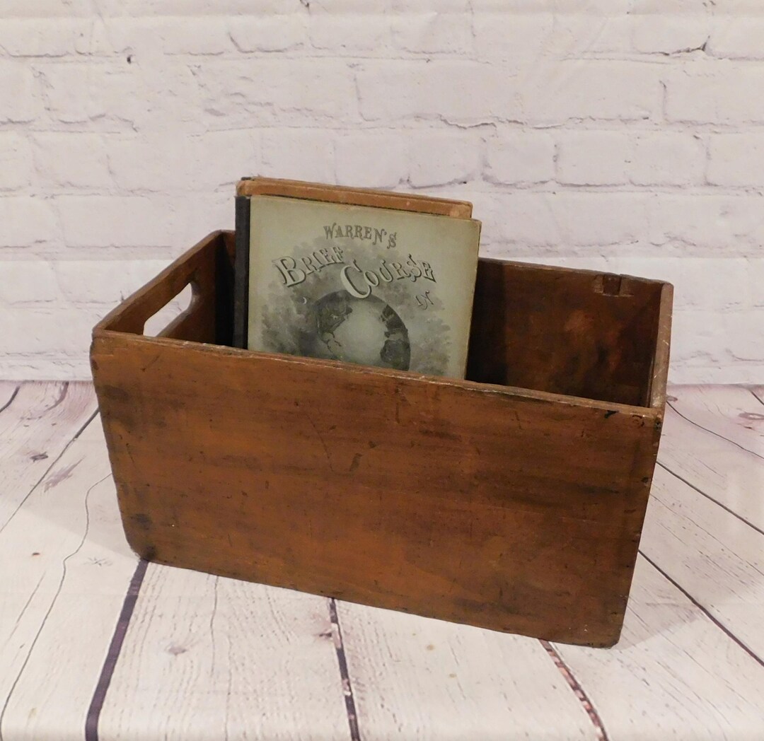 Vintage Rustic Wooden Box With Hand Hold Cutouts, 19 3/4 X 11 X 10h ...