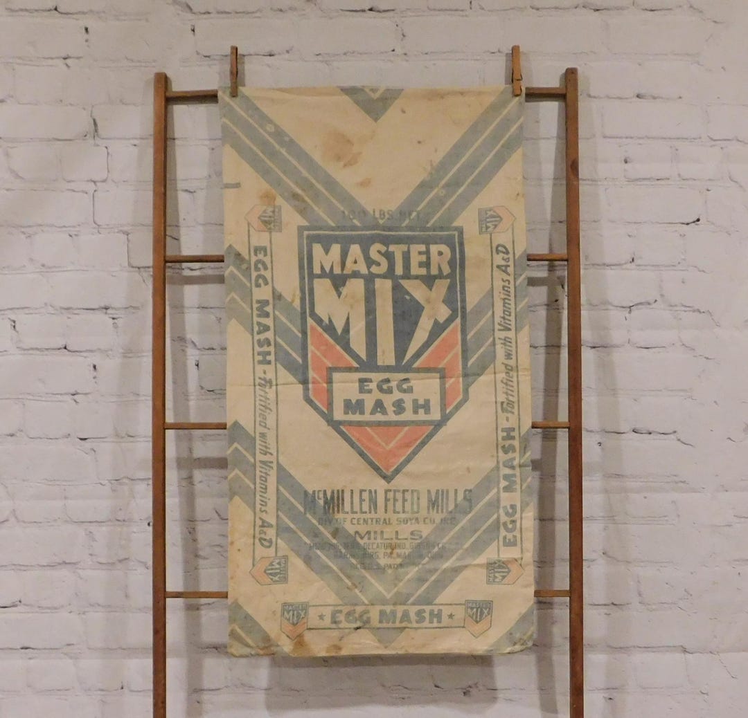 Vintage Cloth Feed Sack, Master Mix Egg Mash, Mcmillen Feed Mills, Farm ...