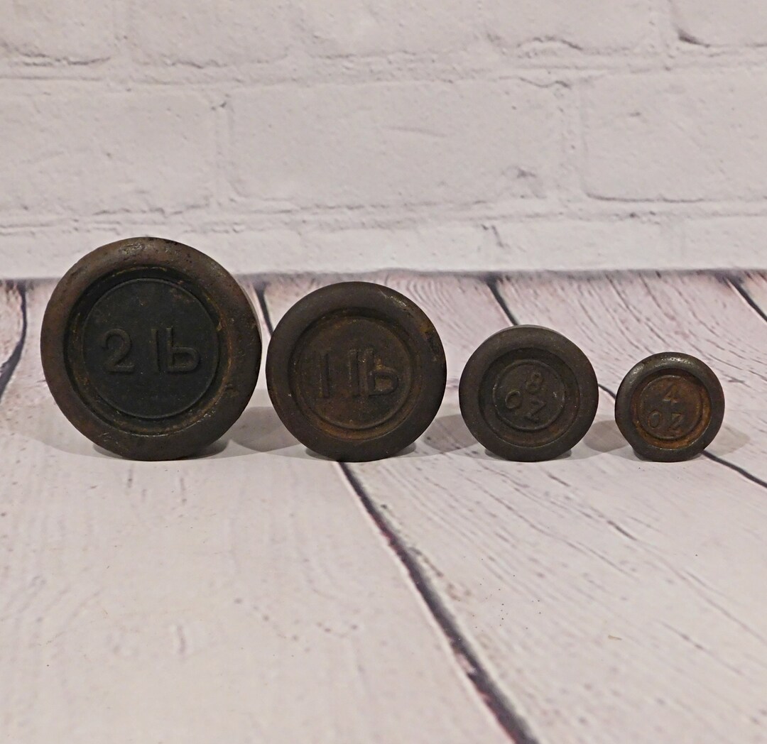 Four Cast Iron Scale Weights, Antique Set of Balance Scale Weights ...