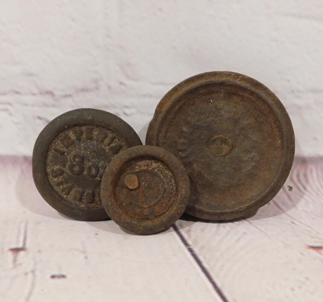 Three Cast Iron Scale Weights, Antique Set of Balance Scale Weights ...