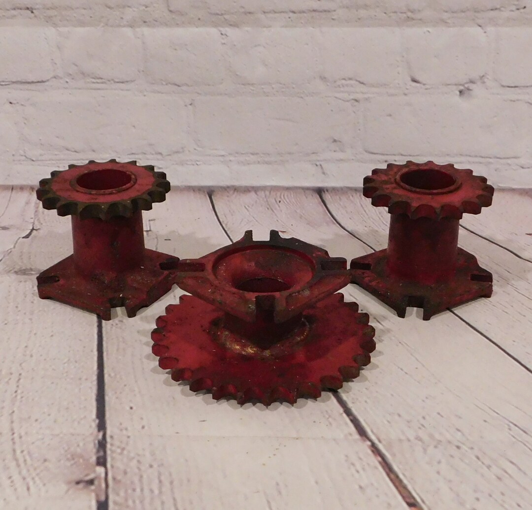 Trio of Red Tractor or Machine Parts, Sprockets, Gears, Vintage ...