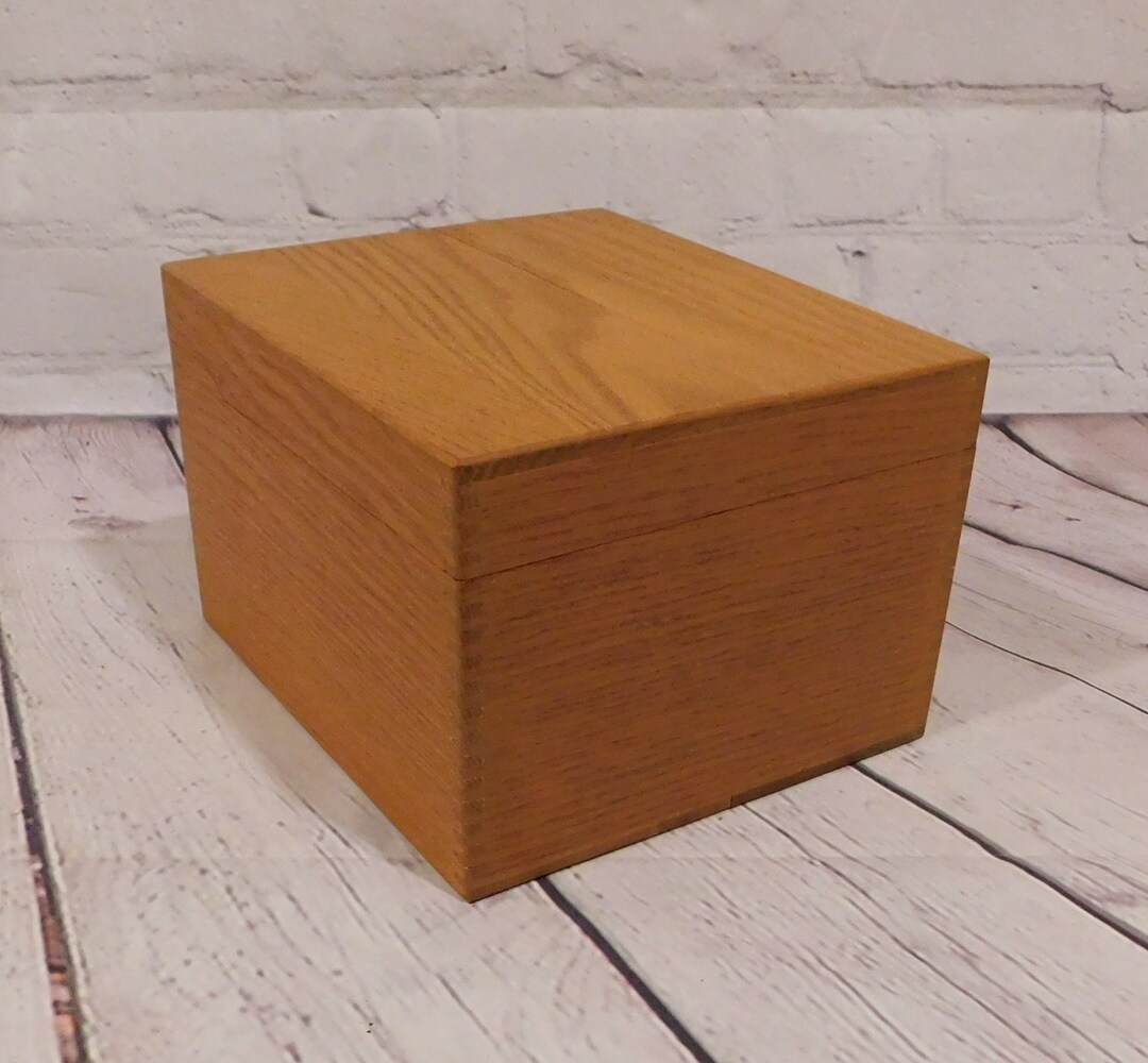 Vintage Wooden Card File Box, Finger Jointed Oak Box, 5" X 8" Card File ...