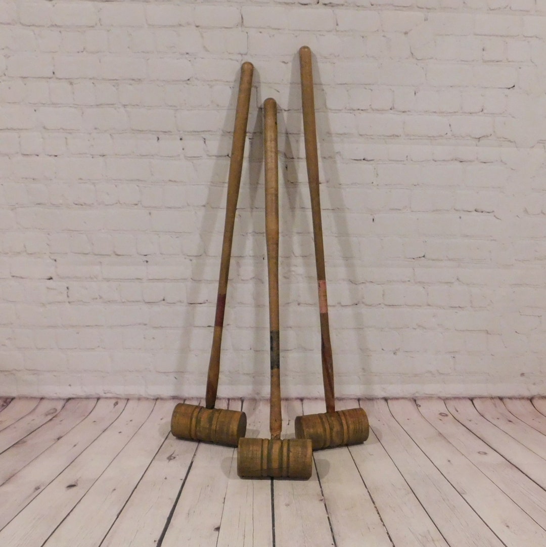 Three Vintage Wooden Croquet Mallets, Red, Pink & Black Stripe, CB44 - Etsy