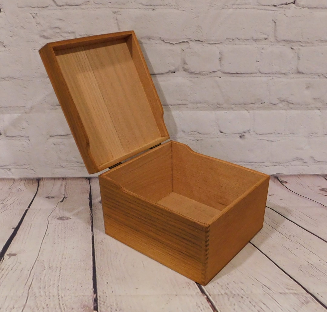 Vintage Wood Card File Box, Finger Jointed Oak Box, 5 X 8 Card File ...