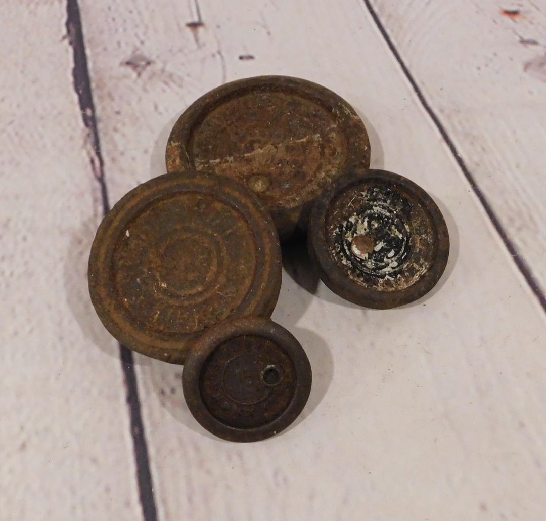 Cast Iron Scale Weights, British CRANE & Others, Antique Lot of Four ...
