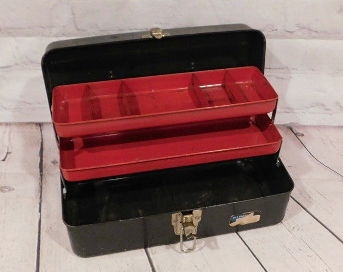 Black Metal Tackle Box With Cantilever Trays, Art Supply Box, Tool Box ...