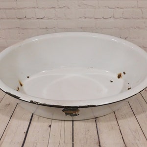 White Enamel Baby Bath, Granite Ware Oval Tub, Baby Photo Prop ...