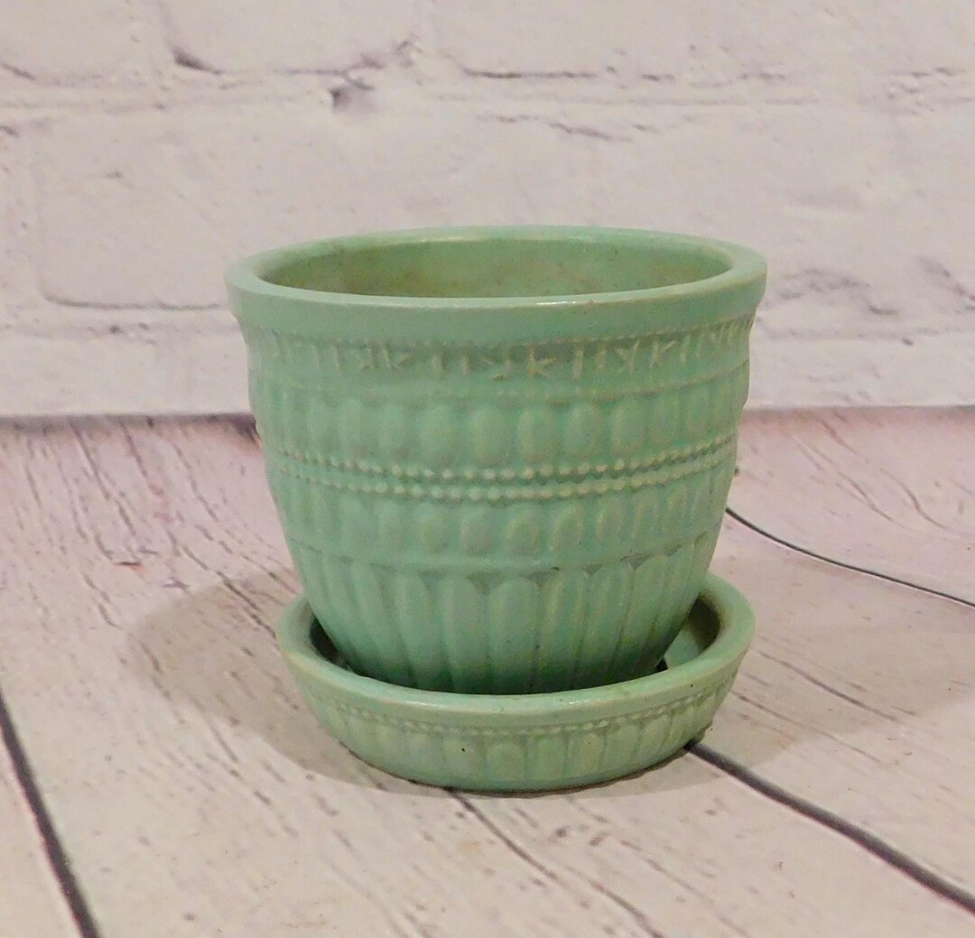 Mccoy Pottery Planter, Beaded and Banded Mccoy Flower Pot With Attached ...