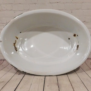 White Enamel Baby Bath, Granite Ware Oval Tub, Baby Photo Prop ...