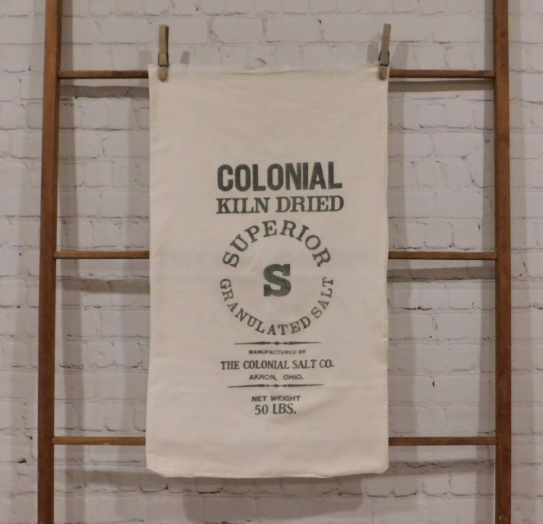Vintage Cotton SALT Sack, Colonial Salt, Akron, OH, Farmhouse Kitchen ...
