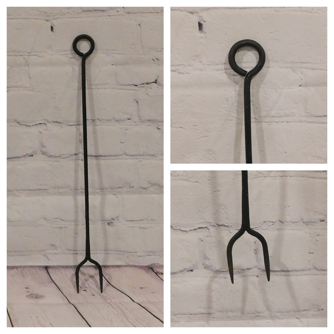 Vintage Forged Two Tine Cooking Fork, 21 1/4l, Hanging Loop, Open Fire ...