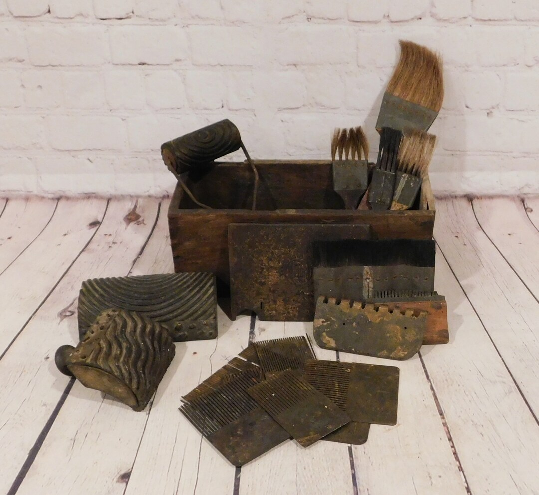 Antique Grain Painting Tools, Horsehair Brushes, Metal Combs, Roller ...