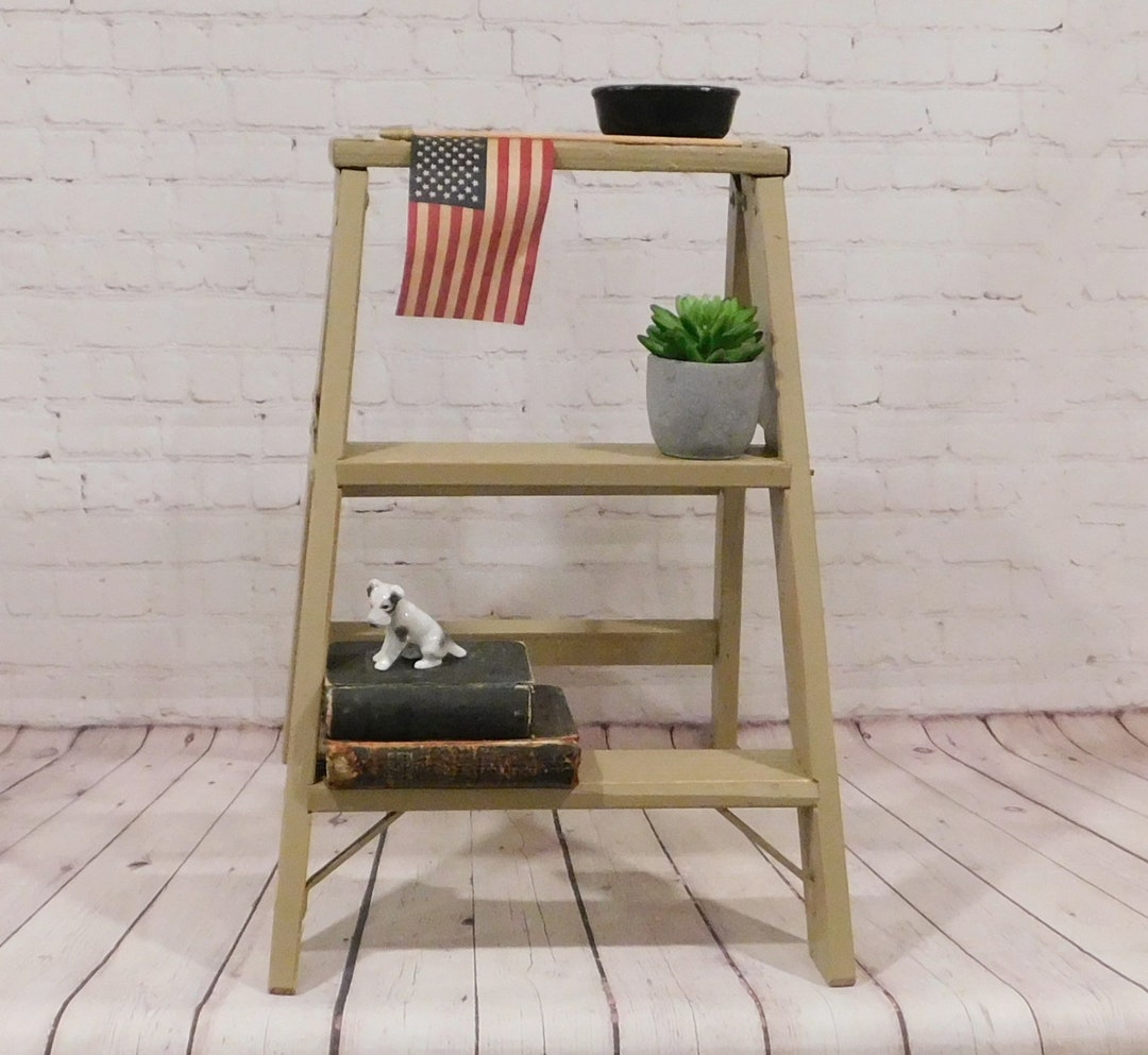 Vintage Painted Step Ladder, Plant Stand Ladder, Farmhouse Style ...