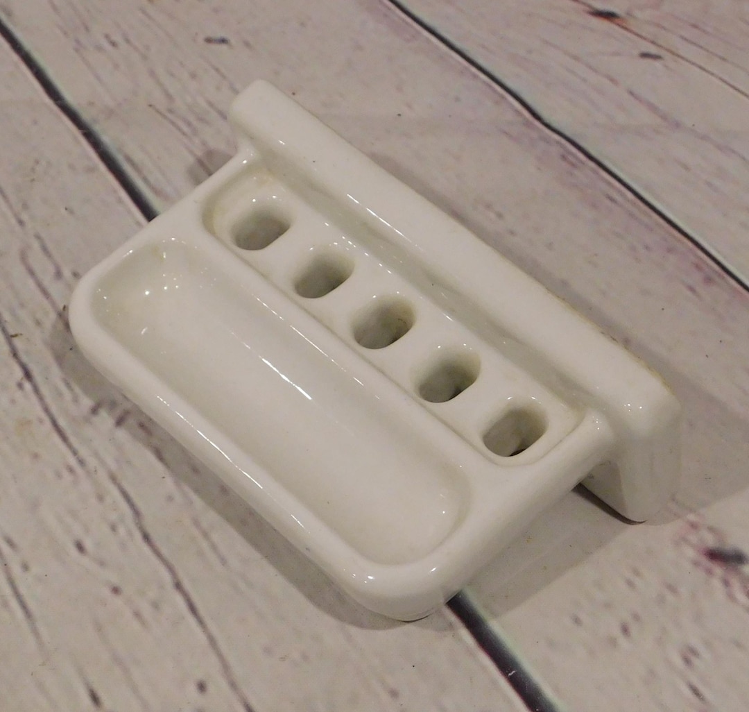 Vintage White Porcelain Toothbrush Holder, Wall Mounted Ceramic Tooth ...