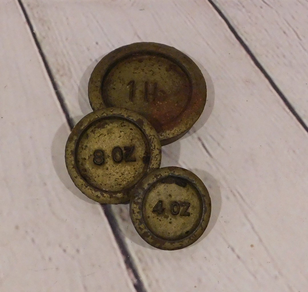Cast Iron Scale Weights With Old Gold Paint, Antique Set of Three ...