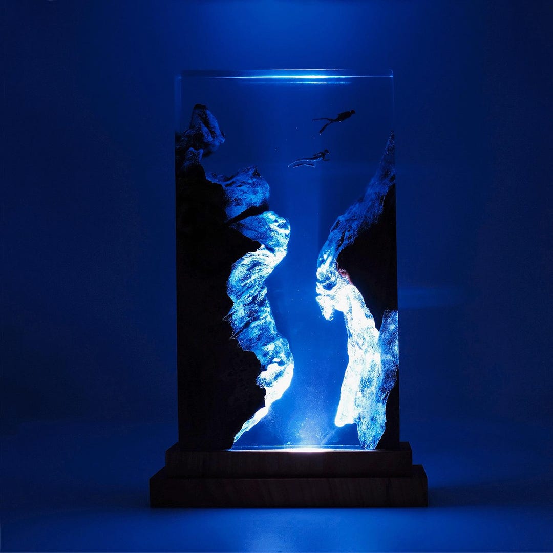 Diver, Scuba, Diving Epoxy Resin Wood Lamp, Scuba Gift, Ocean Theme ...