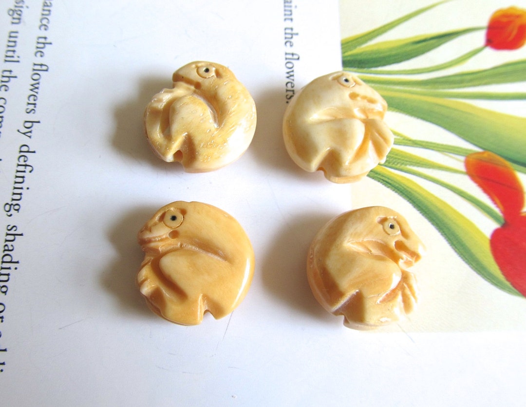 Puff Coin Bead, Bone Toad Charm, Carved Bone Frog Pendant, Water Totem ...