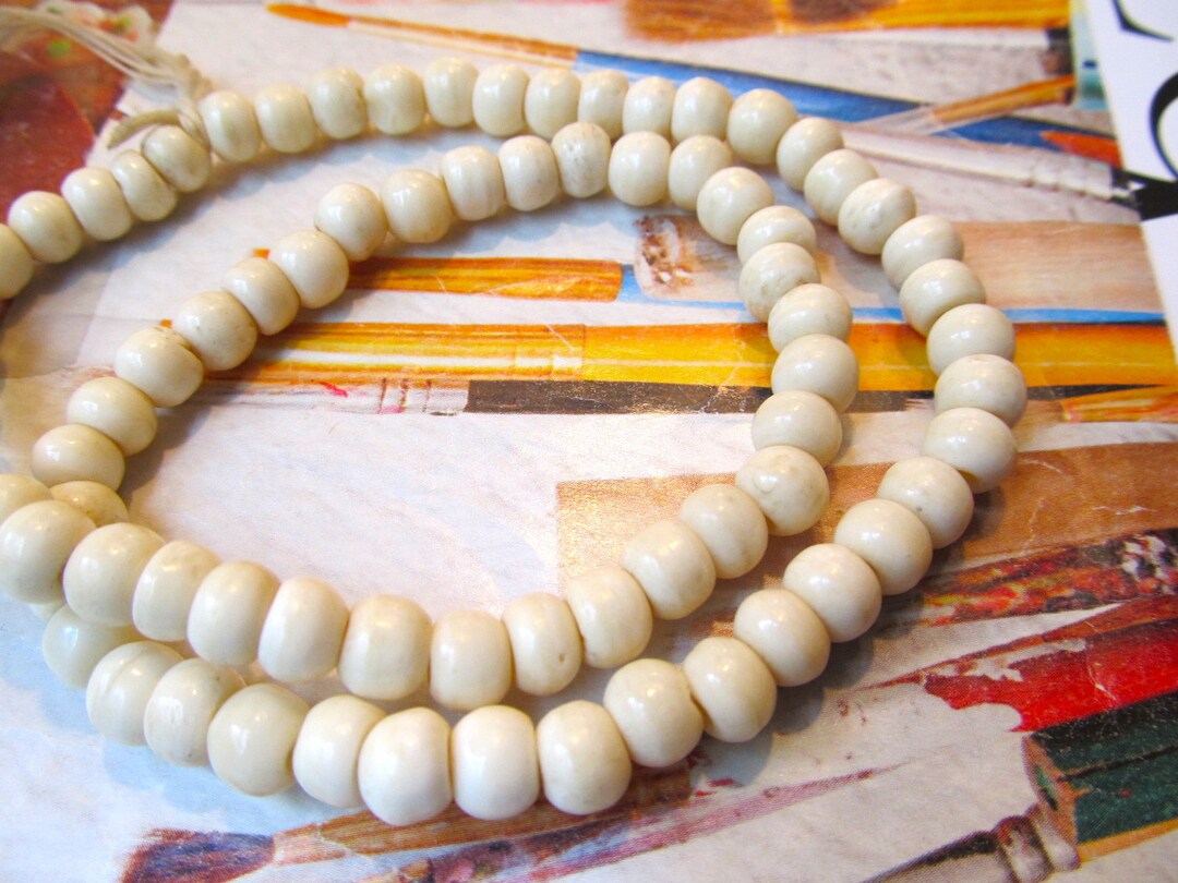 Round Bone Bead, Bone Mala Bead, Wide Stringing Hole, 6mm, Beige Bone ...