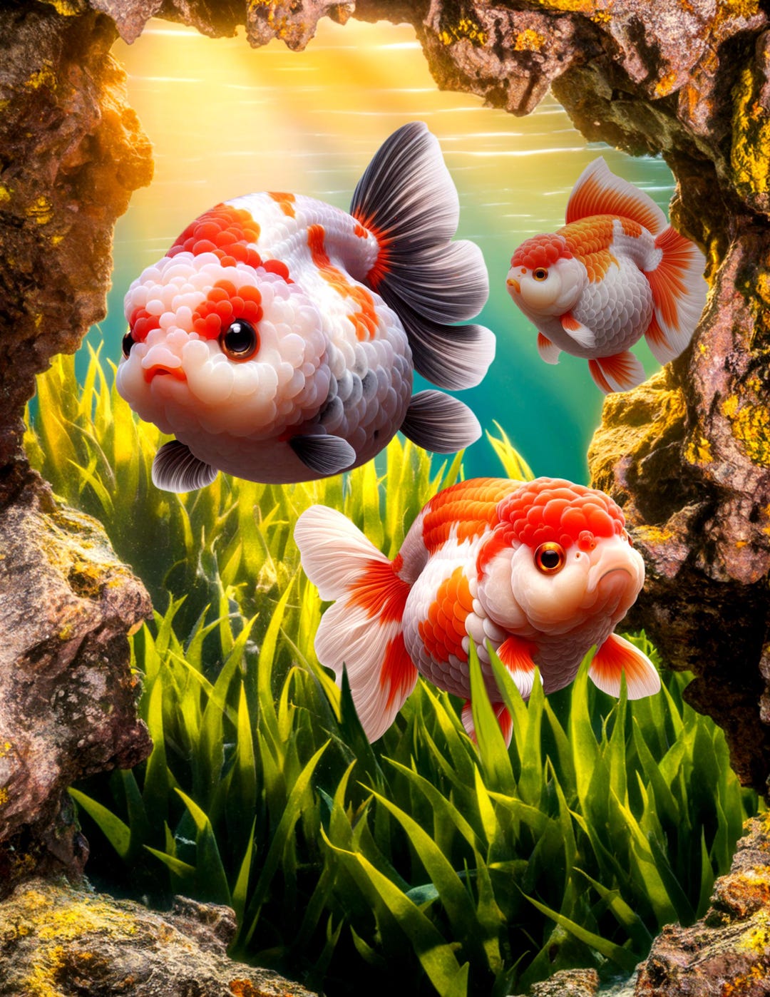 Ranchu Goldfish Oranda Goldfish Underwater Aquarium Art - Etsy