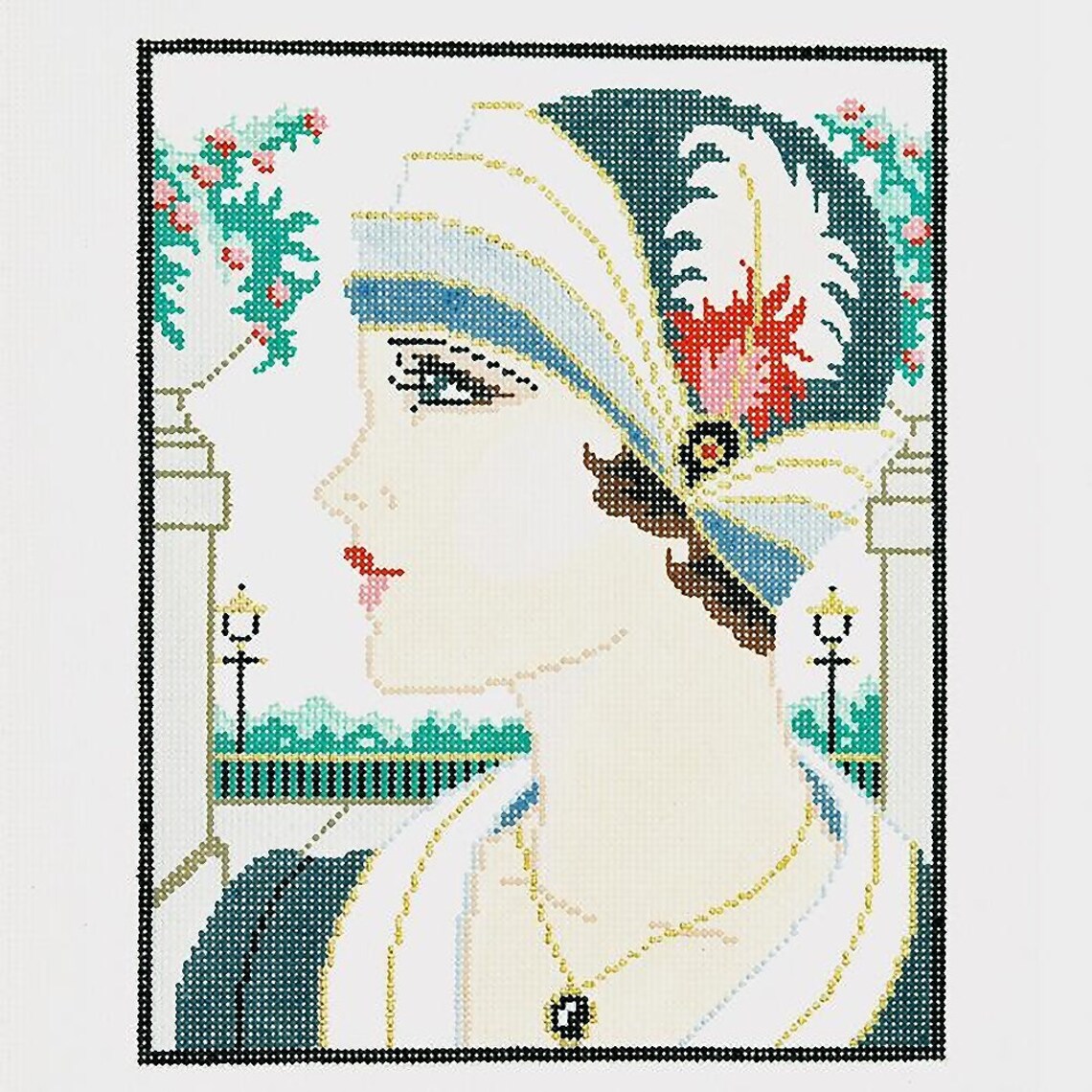 Needlepoint Handpainted LEE Vogue Girl Gray 8x10 free US - Etsy
