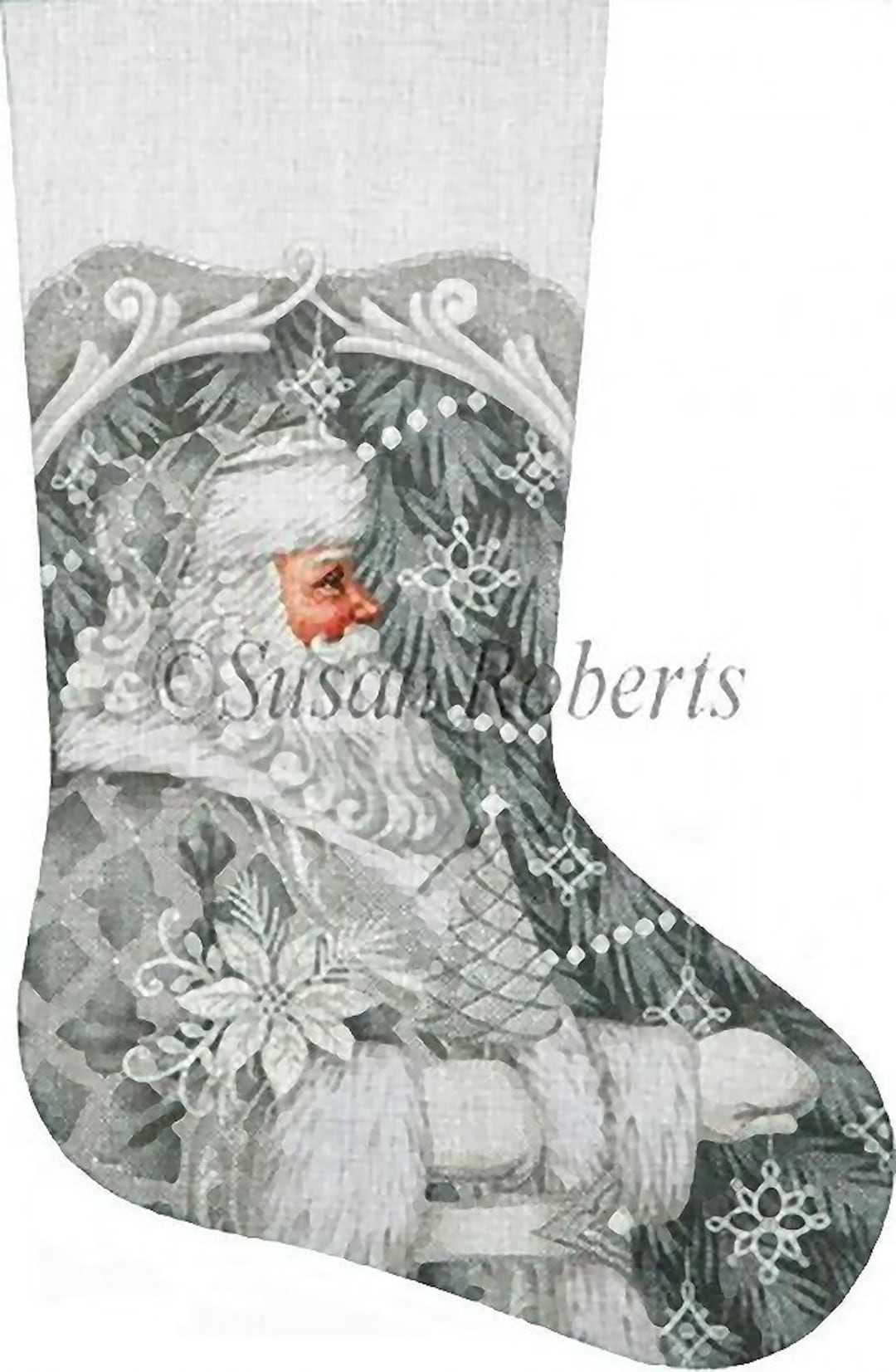 Needlepoint Handpainted Liz Goodrick Dillon Christmas Stocking Silver ...