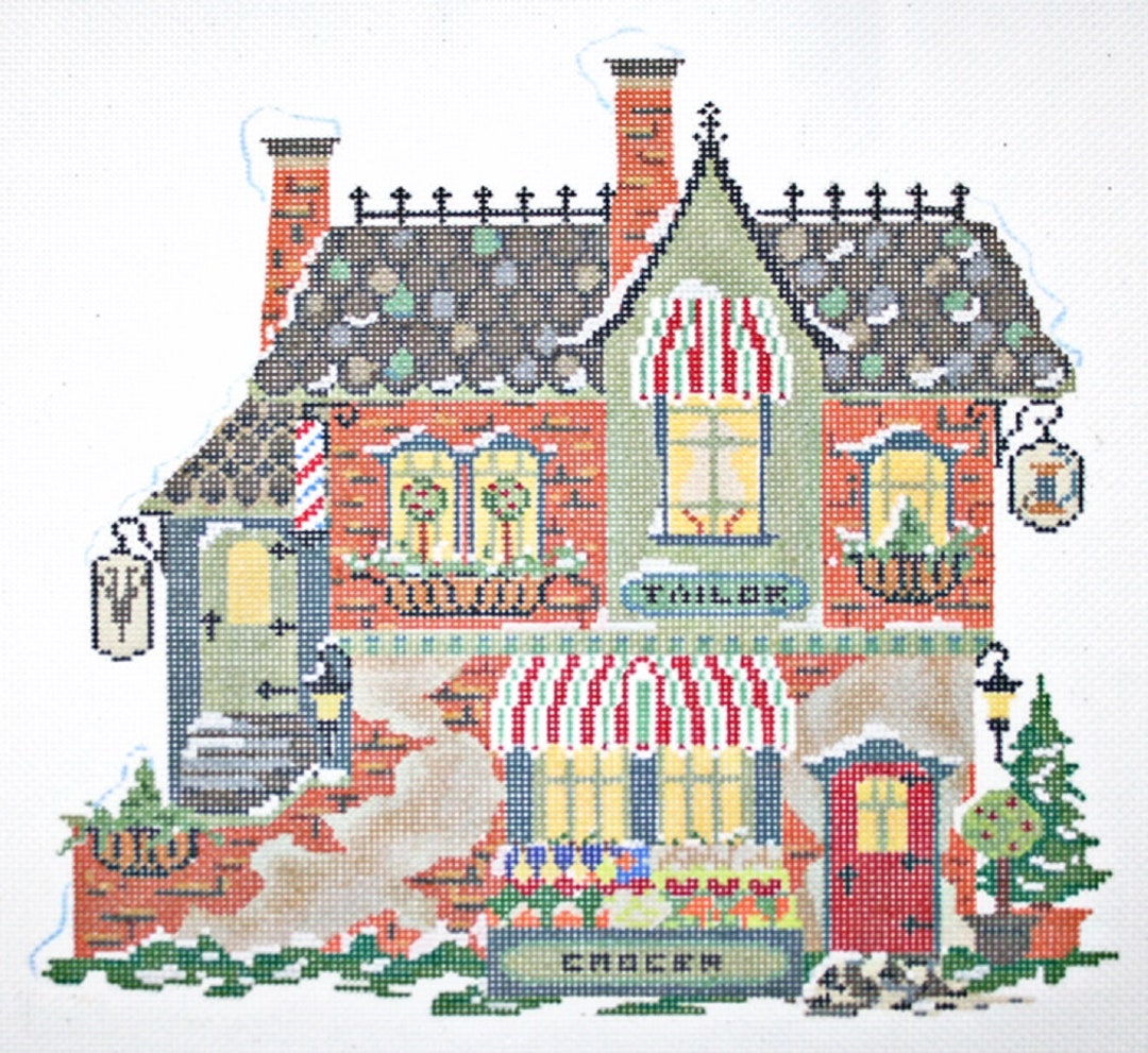 Needlepoint Handpainted Kelly Clark Christmas Village Barber Tailor ...