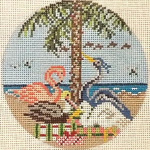 Needlepoint Handpainted Christmas Needle Crossings Birdy Beach 4" - Etsy