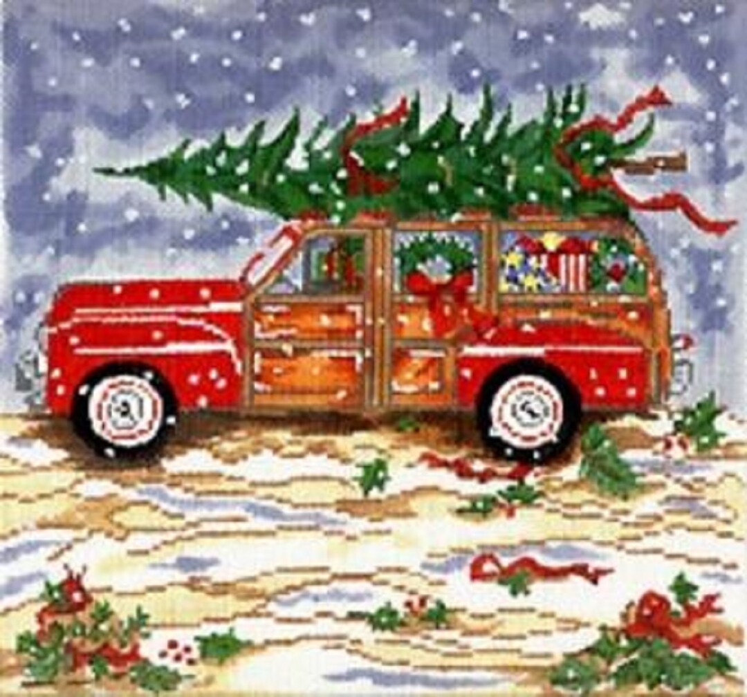 Needlepoint Handpainted Christmas Woody Cooper Oaks 9x9 - Etsy