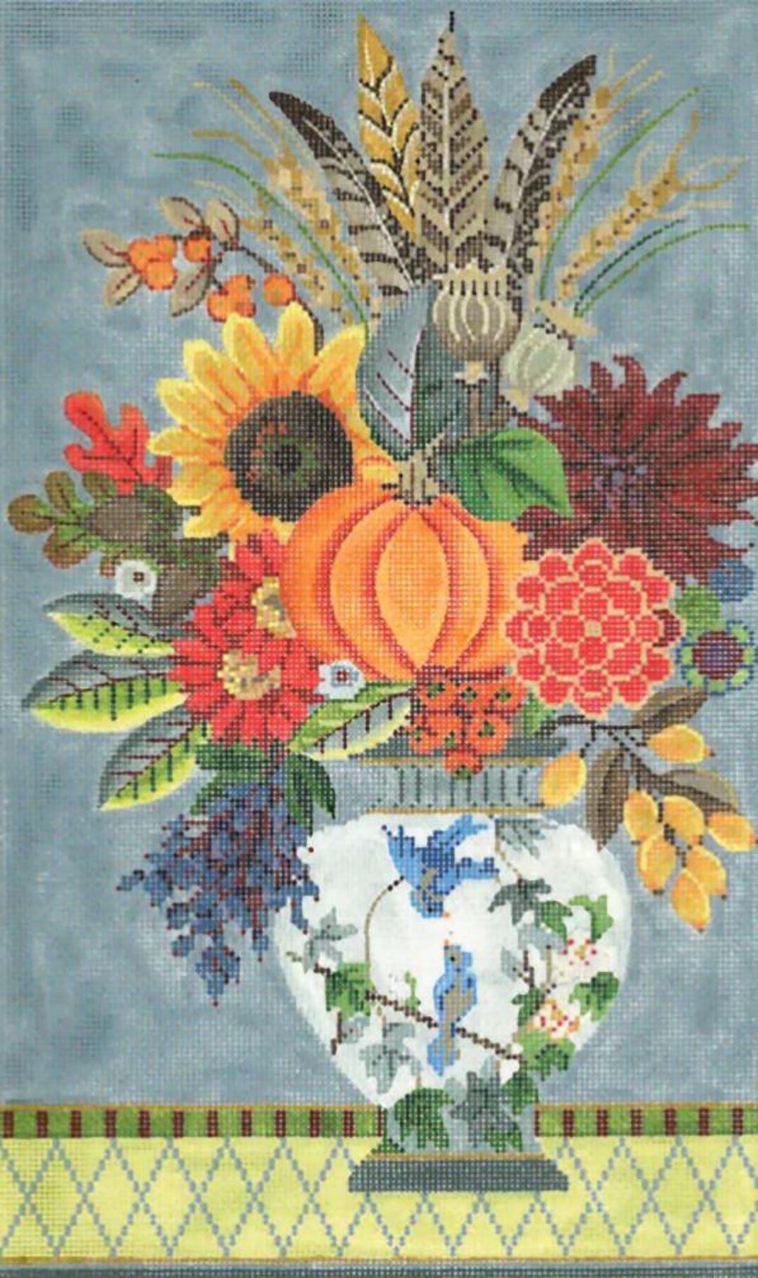 Needlepoint Handpainted Kelly Clark Autumn Floral W/ Stitch Guide - Etsy