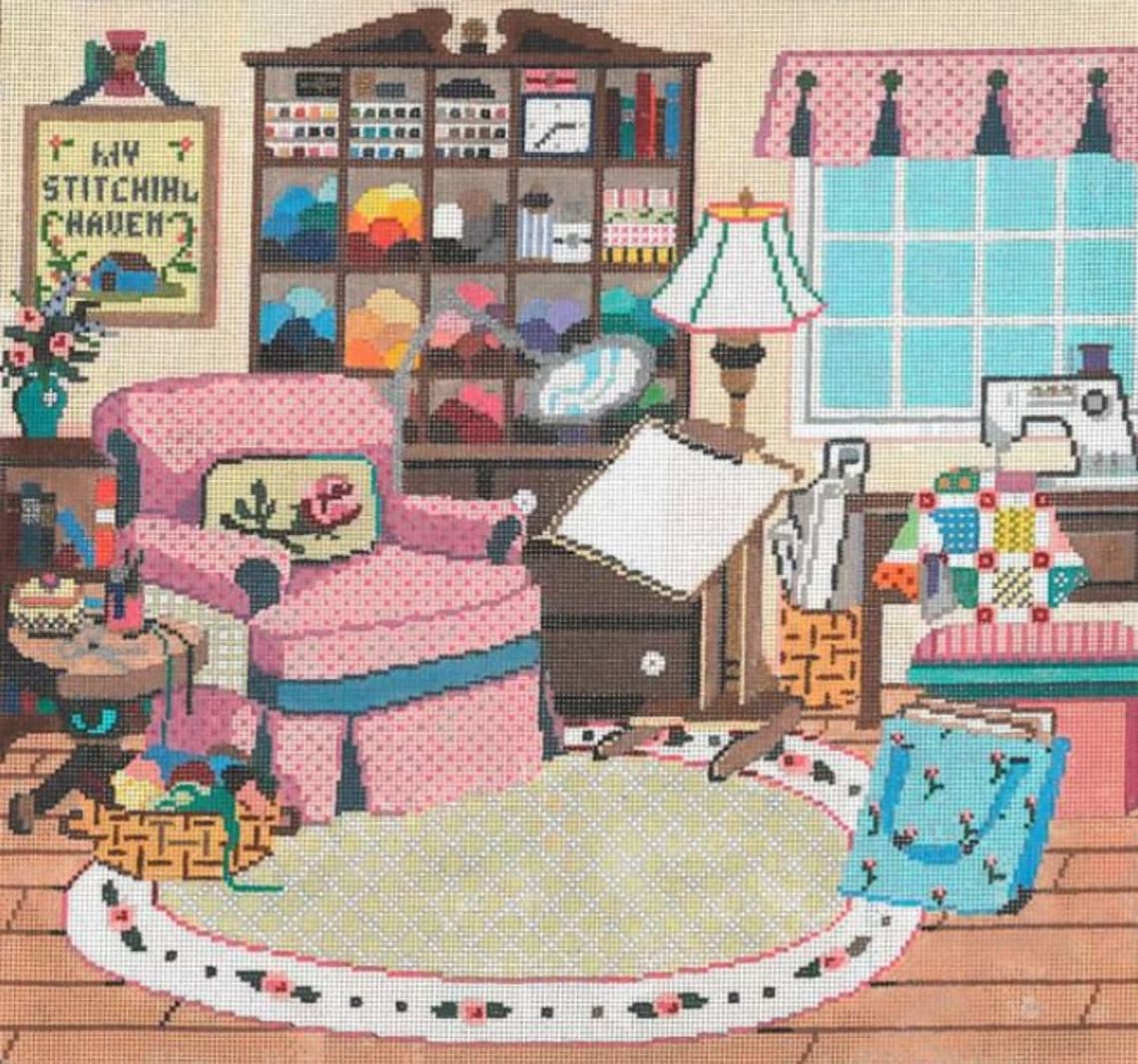 Handpainted Needlepoint Sandra Gilmore Stitching Haven 12x13 - Etsy